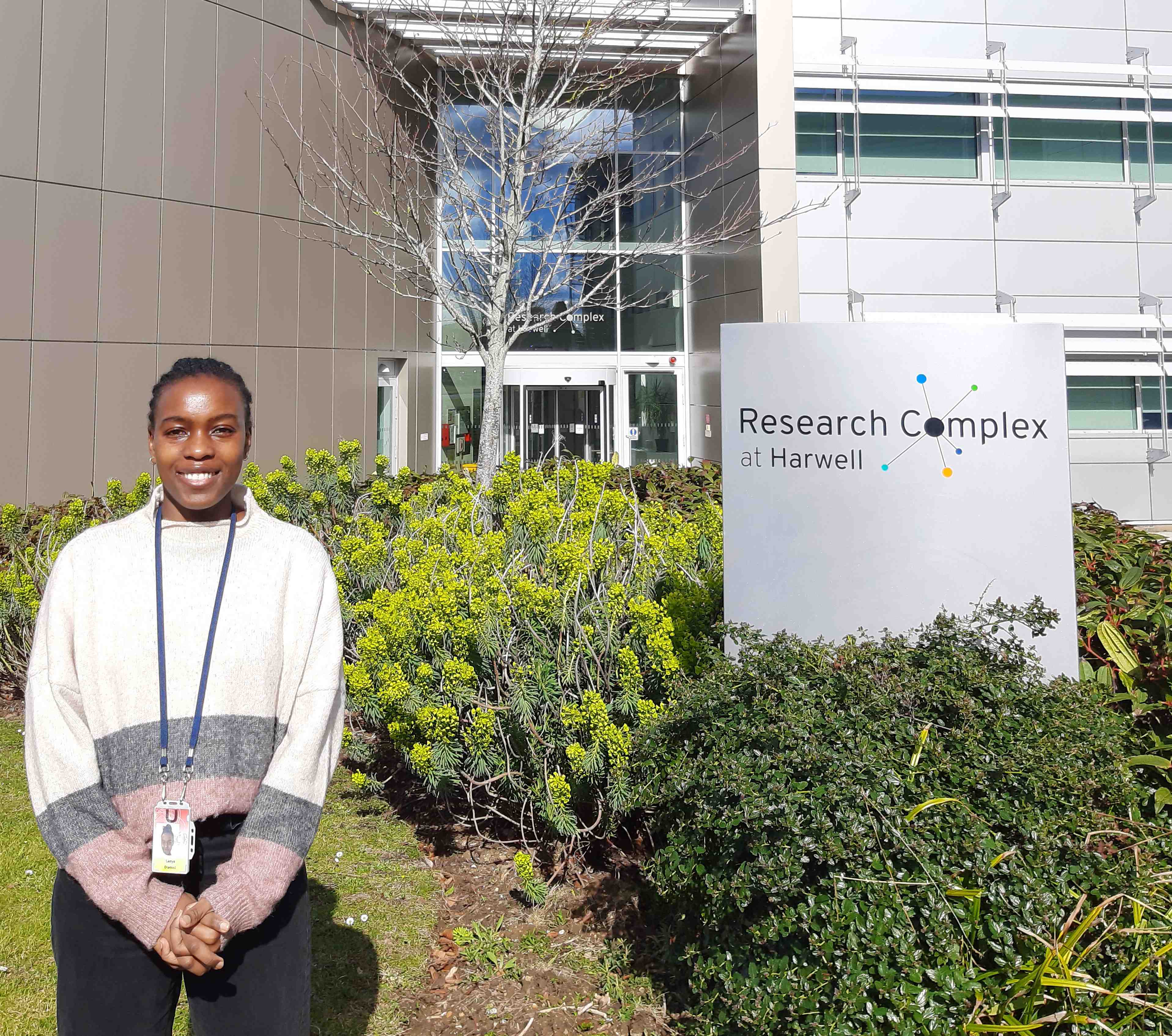 Lenye Dlamini outside the Research Complex at Harwell, UK – GCRF START
